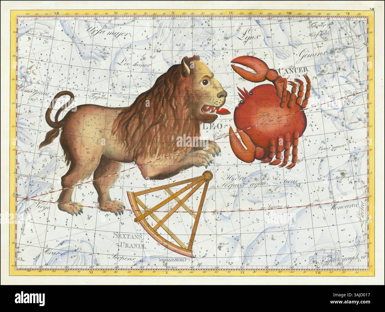 A star chart depicting the constellations Leo and Cancer, including ...