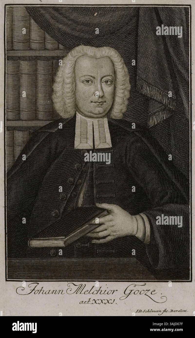 A copper engraving of Johann Melchior Goeze by Johann David Schleuen ...