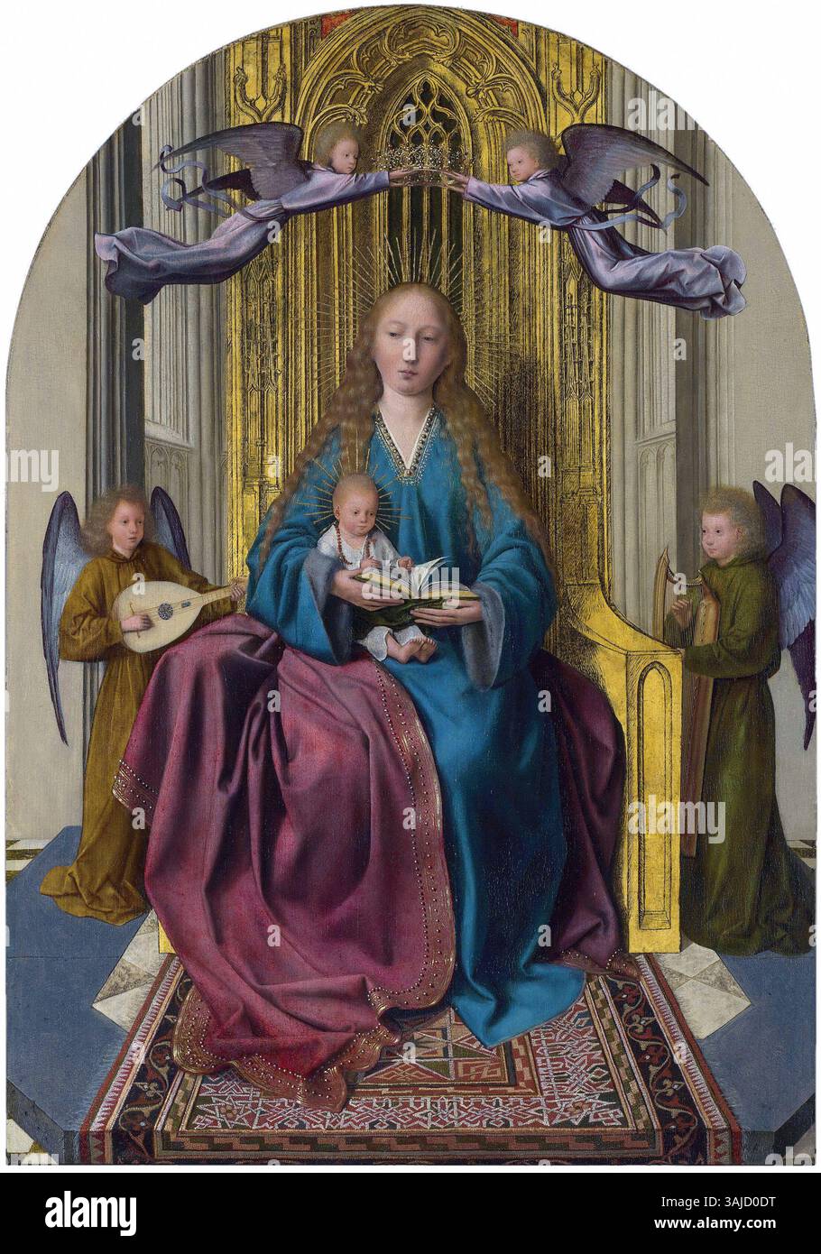 Quinten Massys' 'The Virgin and Child Enthroned with Four Angels' (c. 1493-1497) is a religious ...