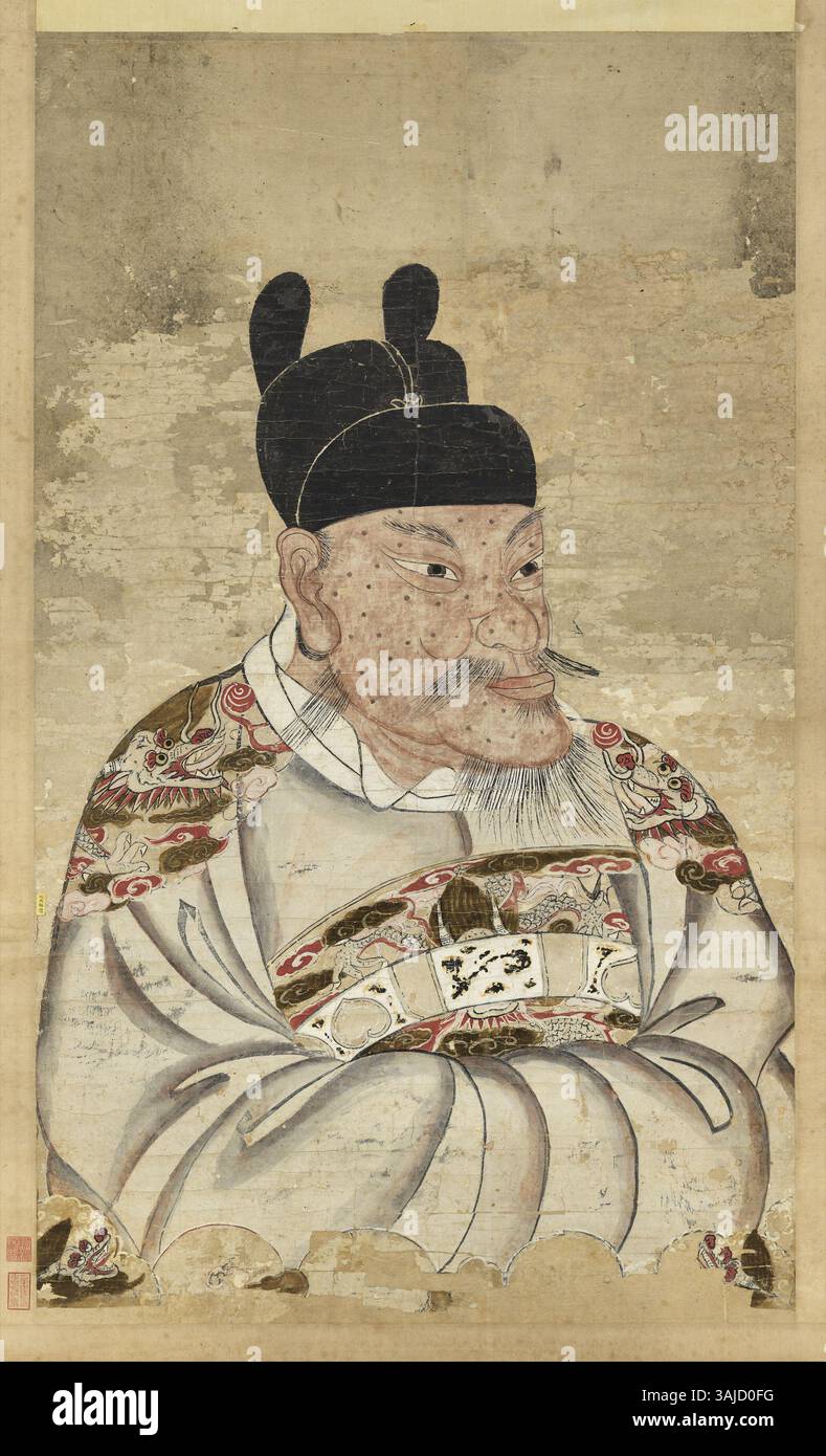 This 14th-century hanging scroll portrays the Hongwu Emperor, created ...