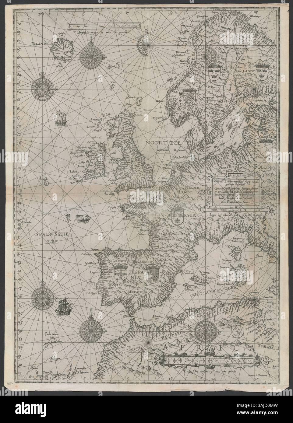 Nautical chart by Lucas Janszoon Waghenaer titled Universe Europe ...