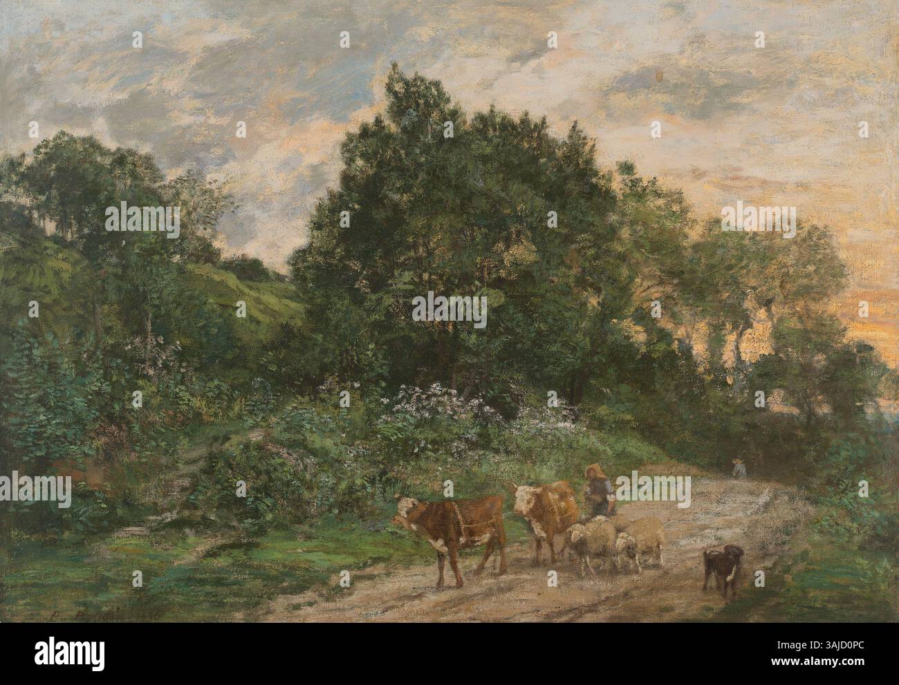 Eugène Boudin's 'La rentrée du troupeau' (1856) is an oil painting ...