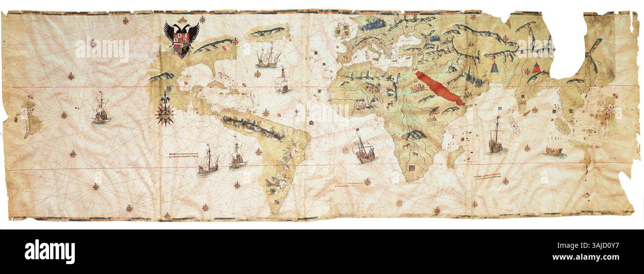 The 1526 world map by Juan Vespucci is believed to be a copy of the ...