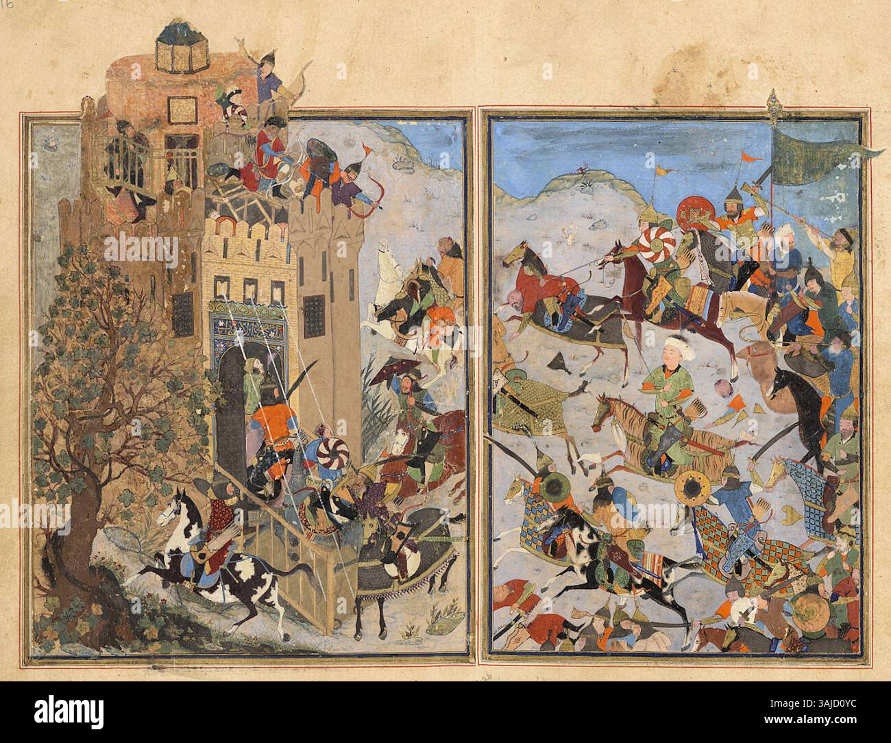 This miniature from the Garrett Zafarnama, painted in 1480, depicts the ...