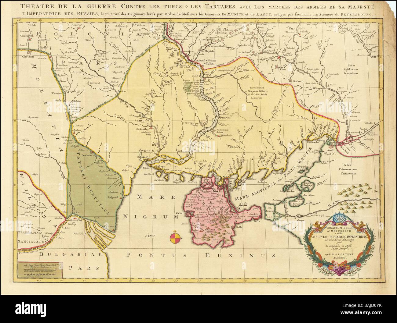 A 1744 map detailing the front lines of the Russo-Turkish War (1735-1739), highlighting military ...