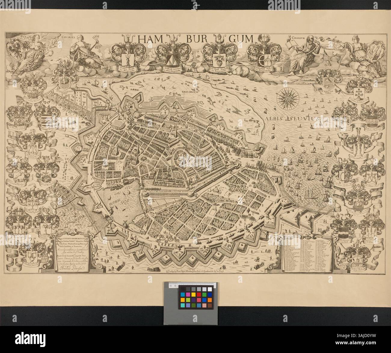Arnold Pitersen's 1644 map of Hamburg is a detailed depiction of the ...