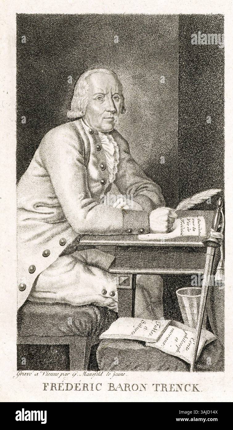 A copper engraving of Frédéric Baron Trenck by G. Mansfeld, capturing ...