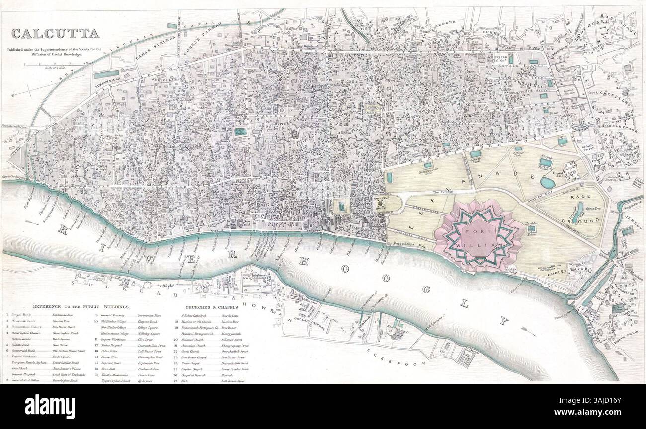 This 1842 map of Calcutta, India, includes detailed depictions of key ...
