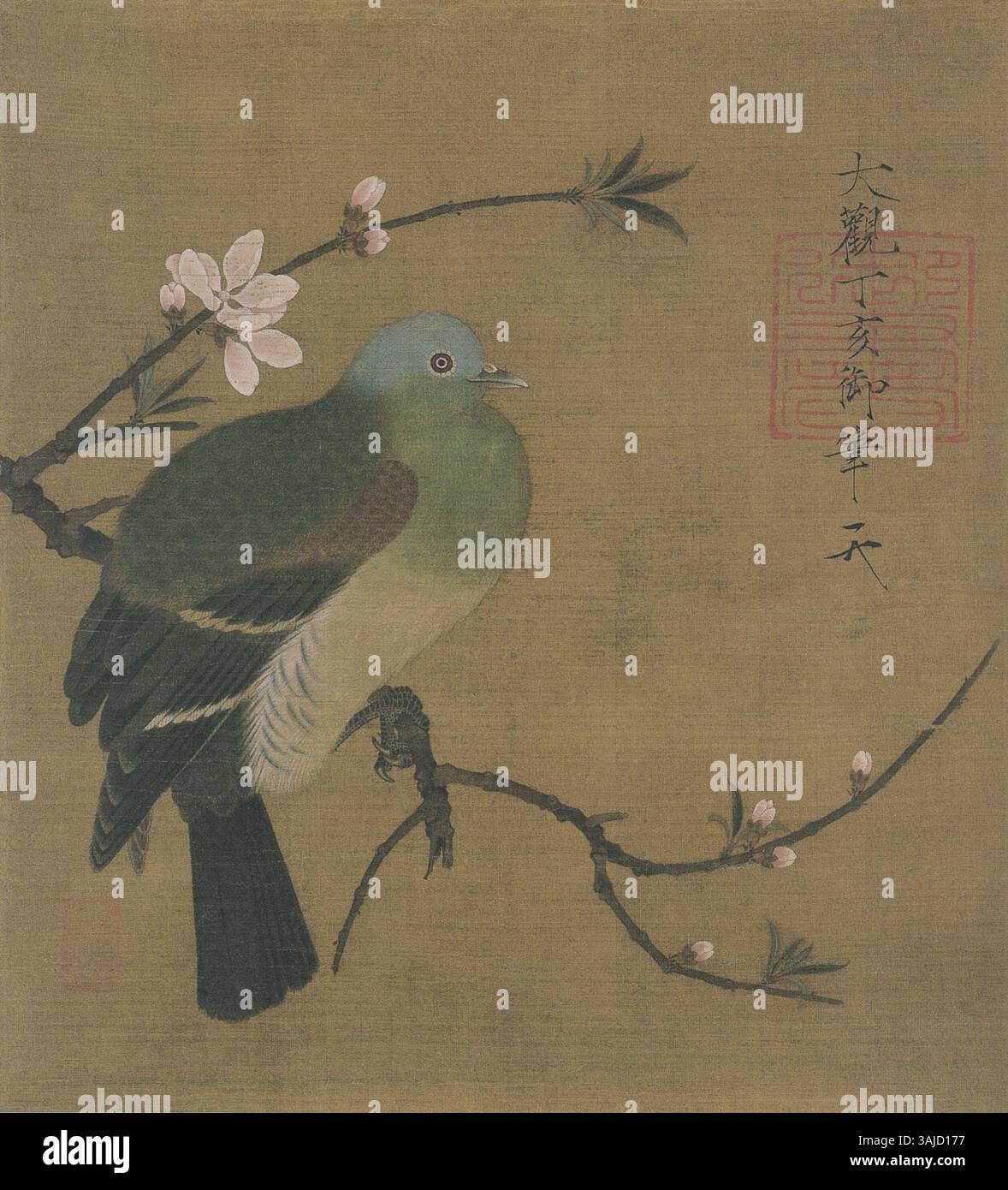 Emperor Huizong of Song's 1107 painting of a pigeon on a peach branch ...