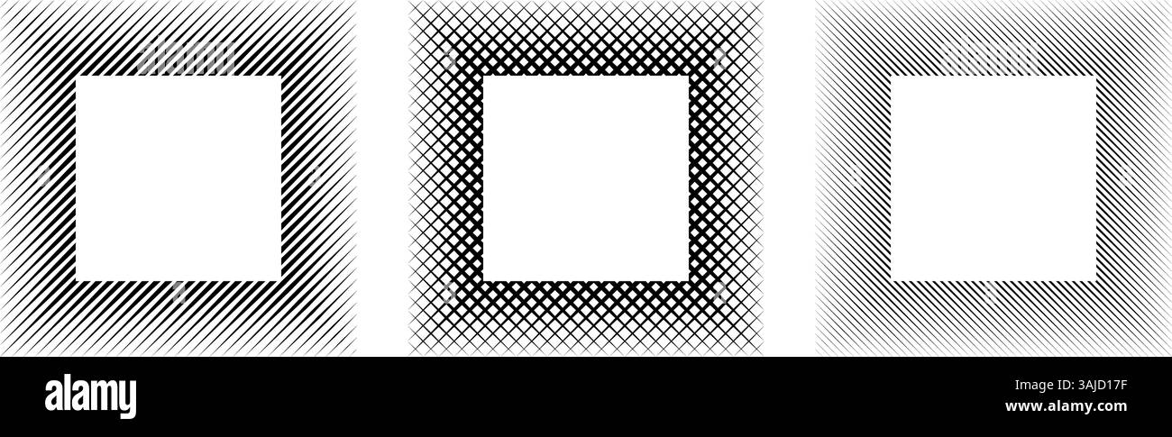 Black linear square frame set. Striped geometric border collection in ...