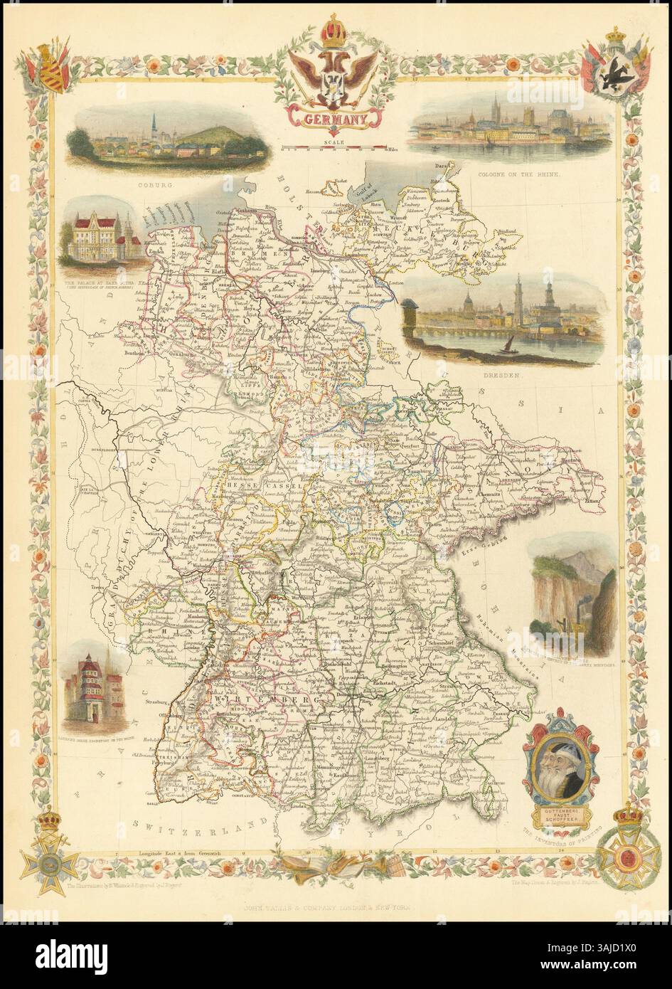 This 1851 map of Germany by John Tallis provides a detailed ...
