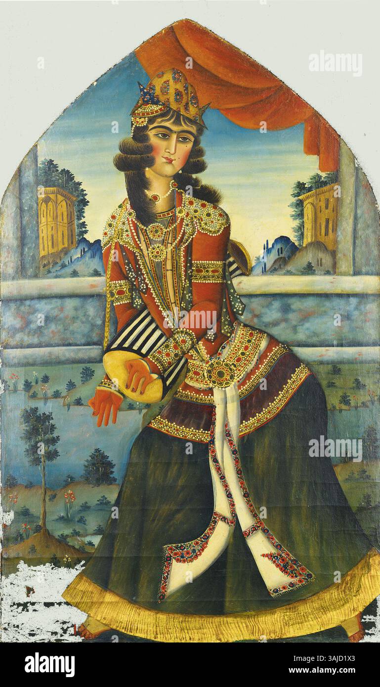 This 19th-century portrait from Qajar Iran depicts a woman playing the ...