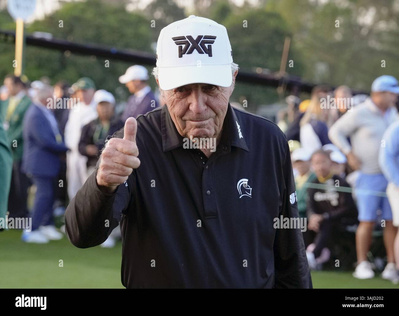 Gary Player poses after hitting his shot during the honorary starters ...