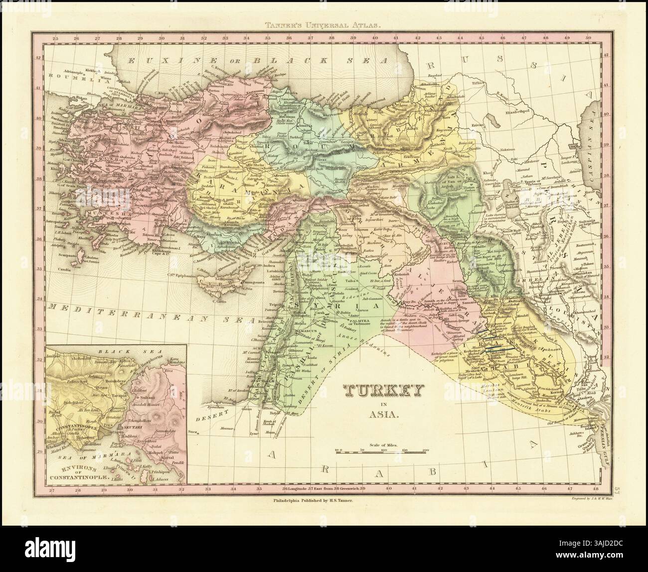 A historical map of Turkey in Asia, created by Henry Schenk Tanner in ...