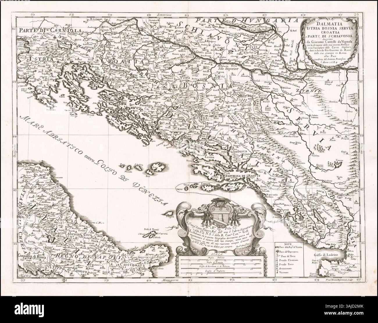 This 1684 map by Giacomo Giovanni Rossi details the Dalmatian coastline ...
