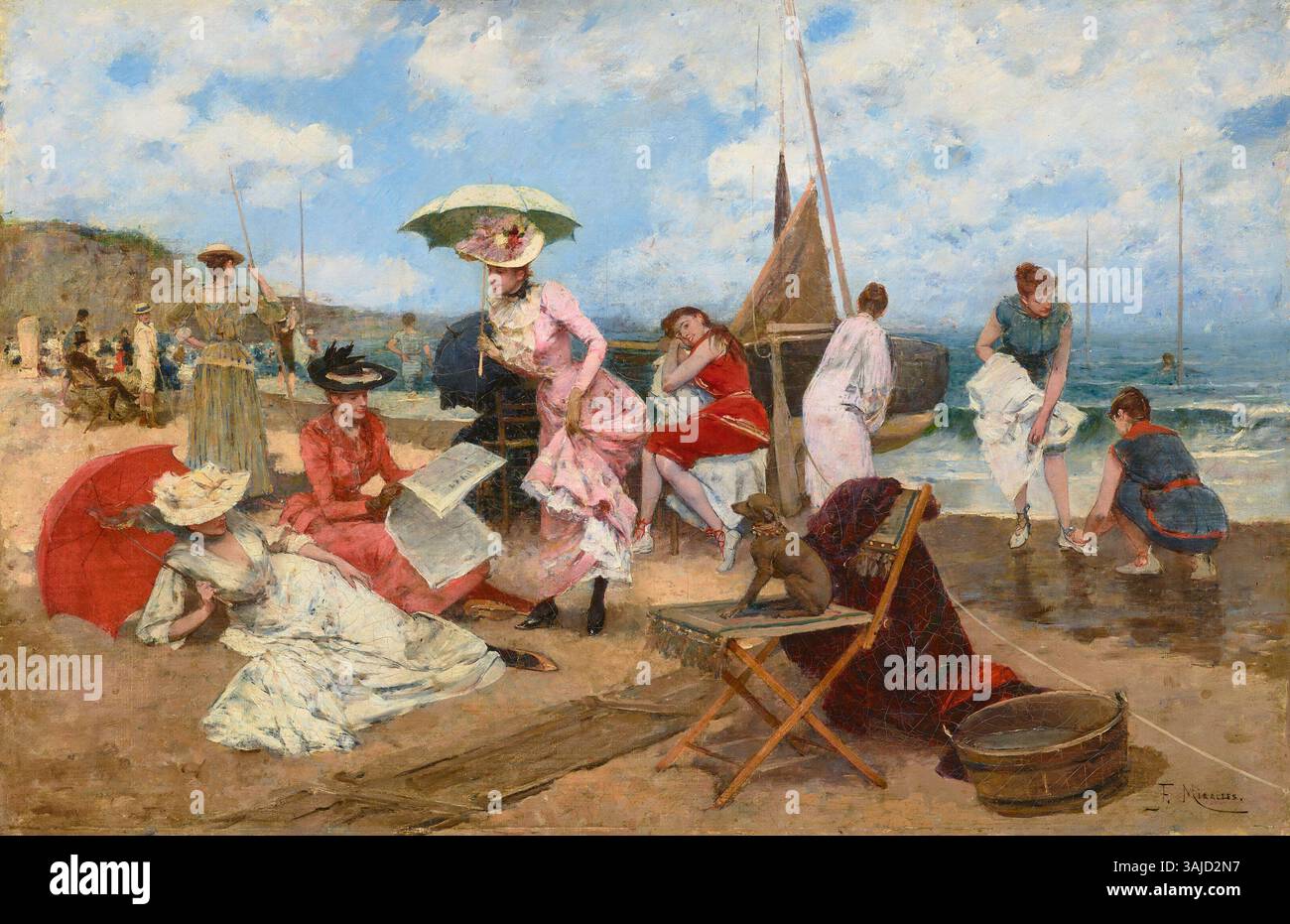 Francisco Miralles y Galup's 'Mujeres elegantes en la playa con perro ...