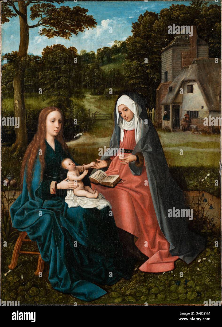 The painting 'Madonna and Child with St. Anne' by Goswin van der Weyden, dating to 1500, depicts ...
