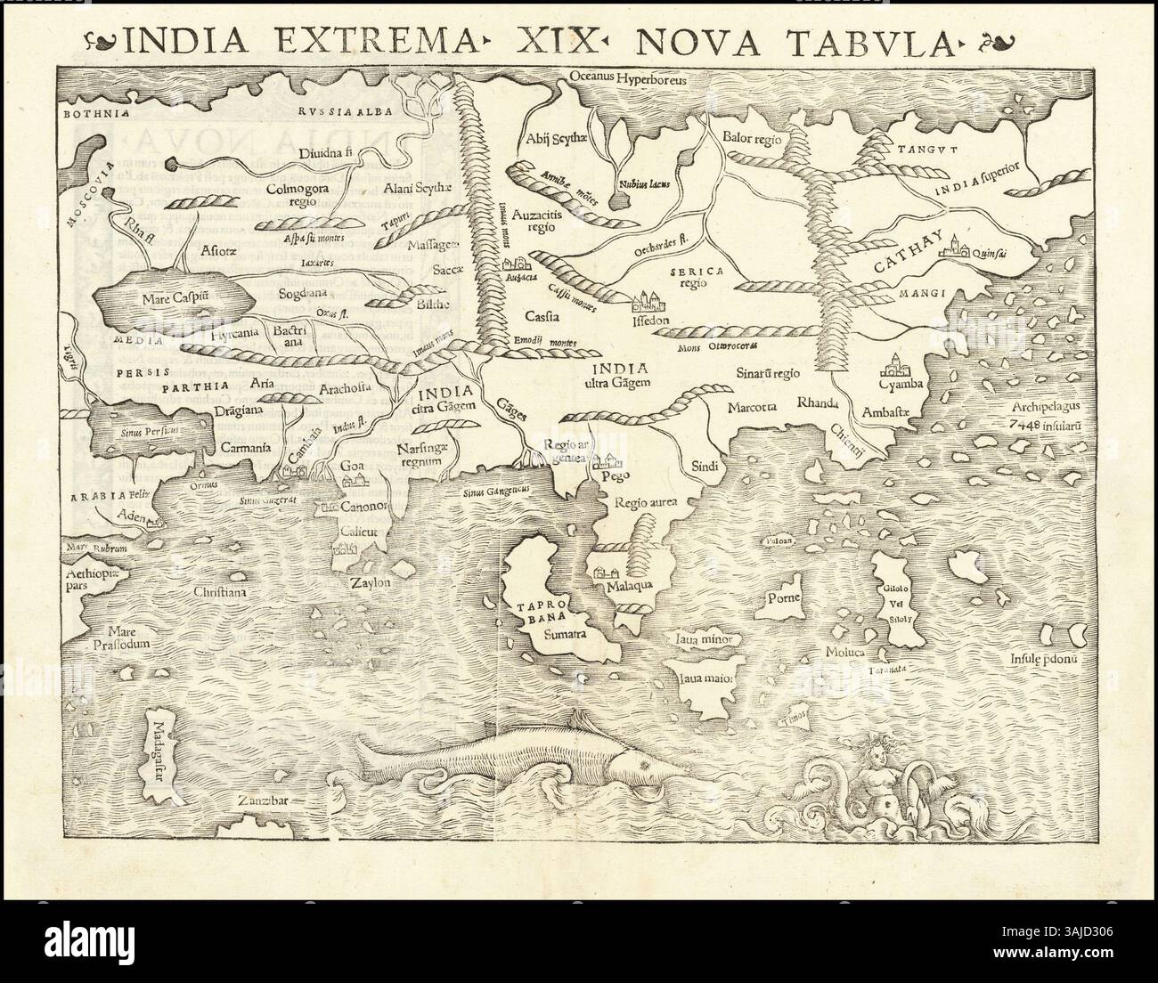 A 1542 map of Asia by Sebastian Münster, showcasing various regions ...