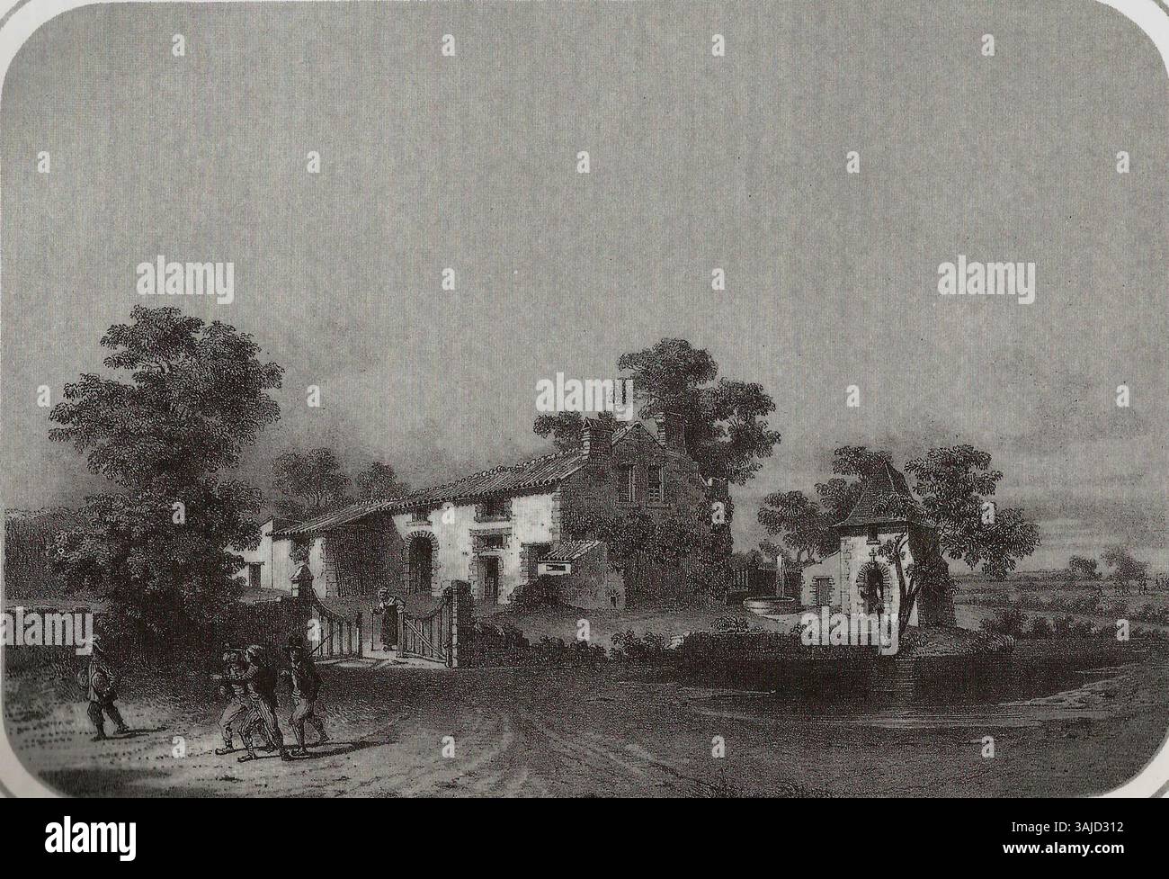 This 1856 engraving by Thomas Drake shows 'La Loge,' the residence of d ...