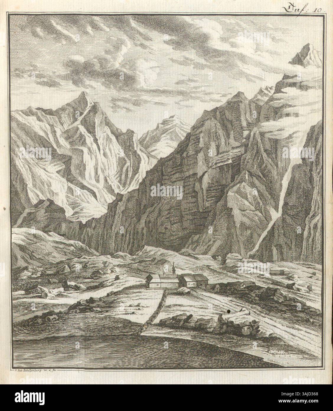 This etching by Johann Rudolf Schellenberg shows a peaceful landscape of the Gotthard Pass near ...