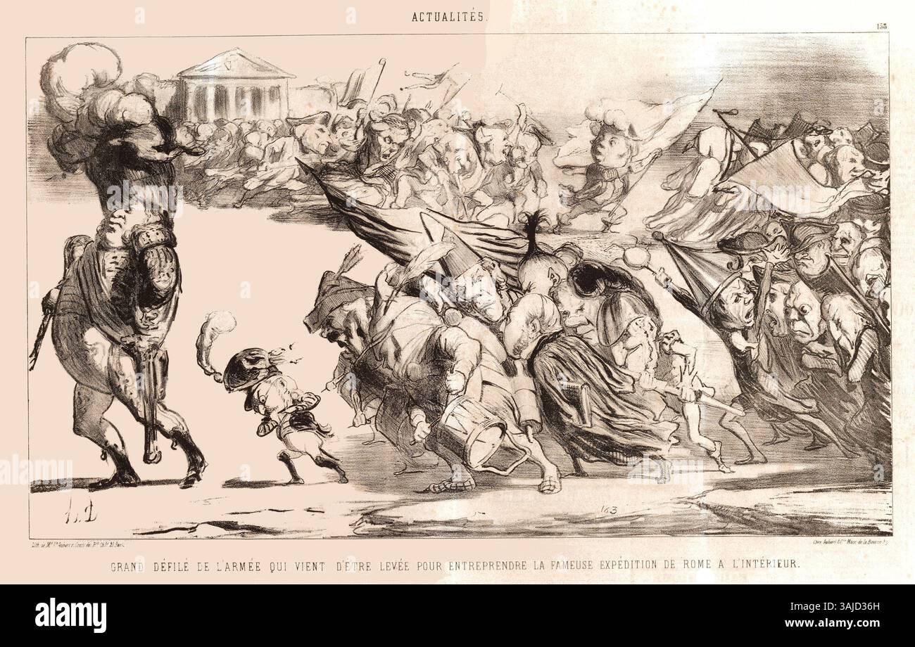 This lithograph by Honoré Daumier illustrates a grand military parade ...