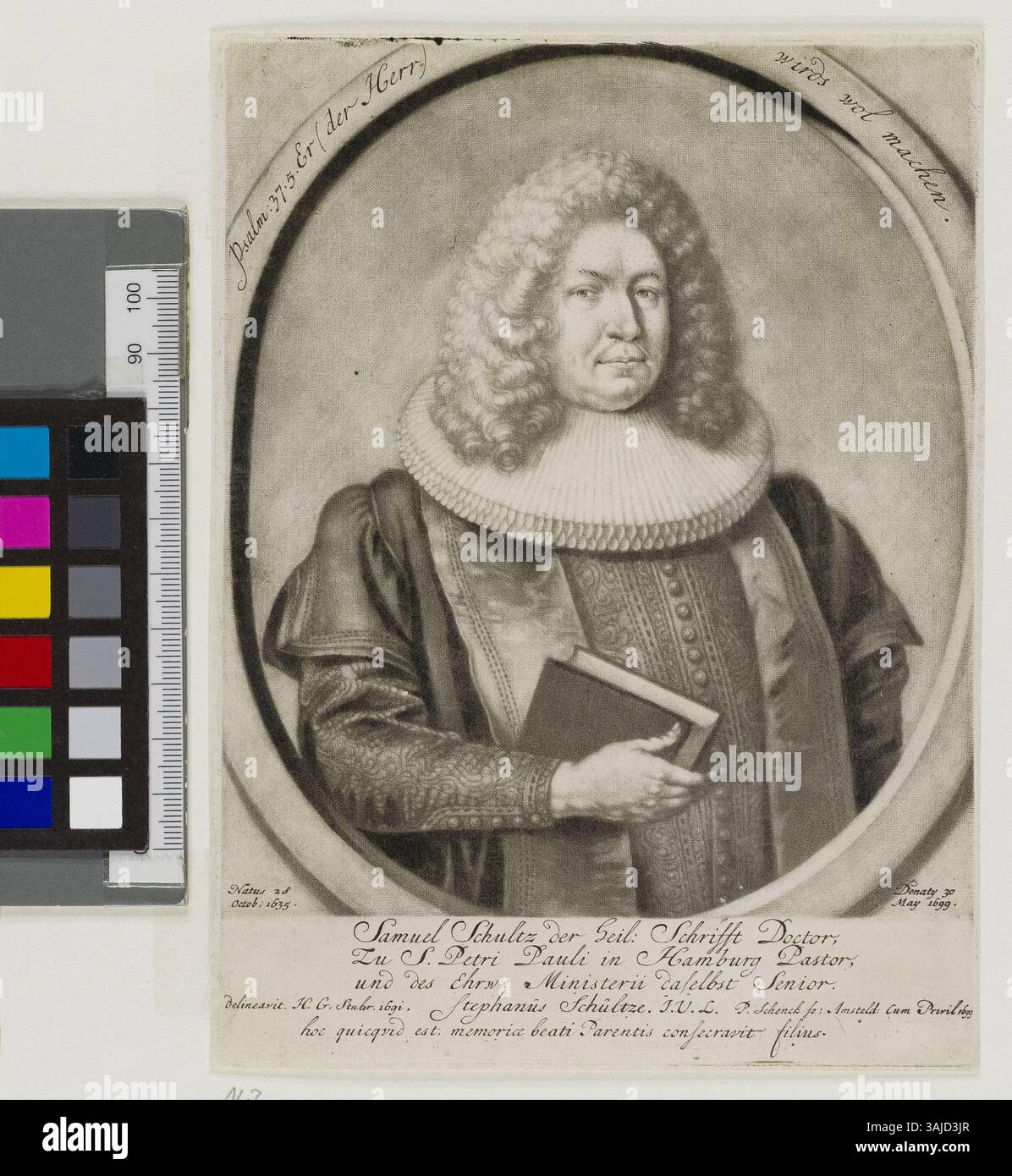 A detailed 1699 portrait of Samuel Schulz, created by Pieter Schenk and ...