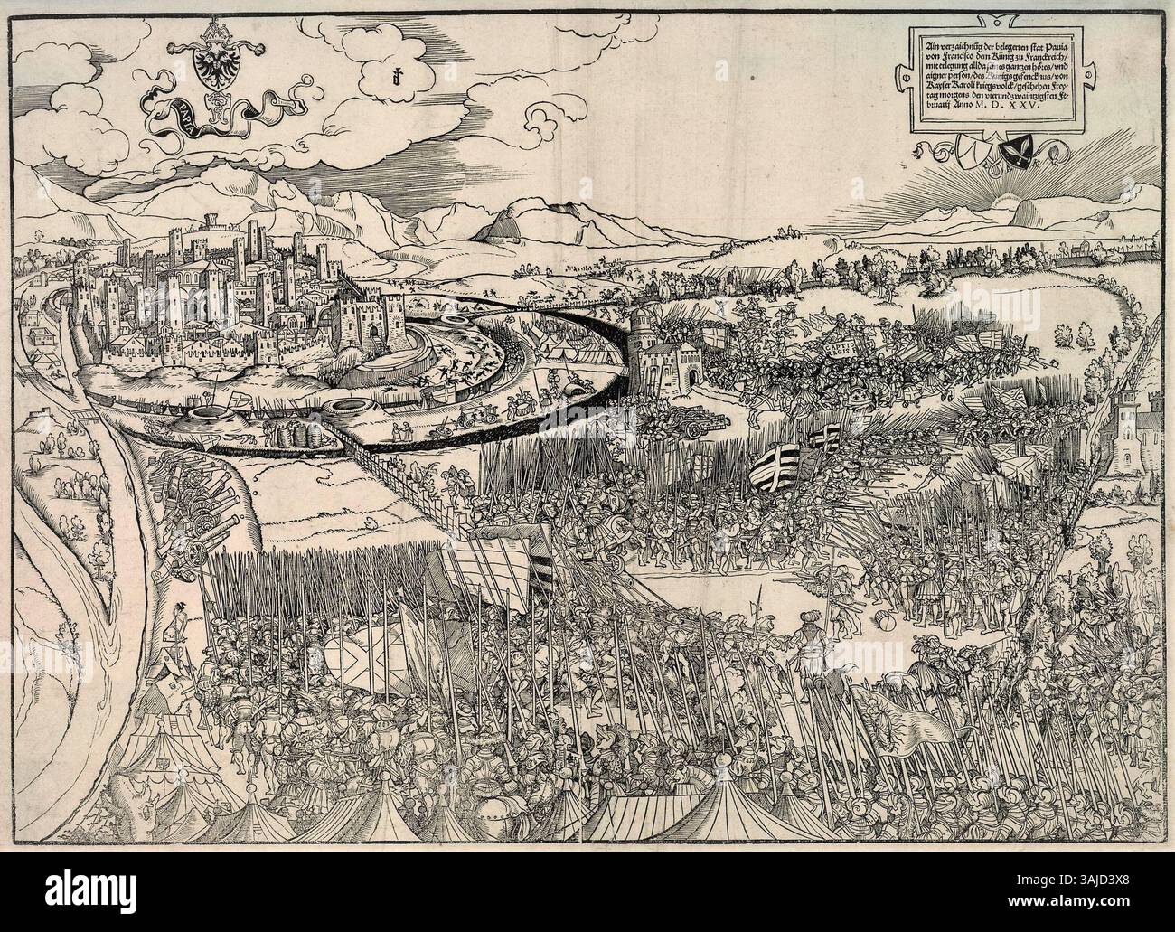 The woodcut 'The Battle of Pavia,' created around 1525 by Jörg Breu I ...