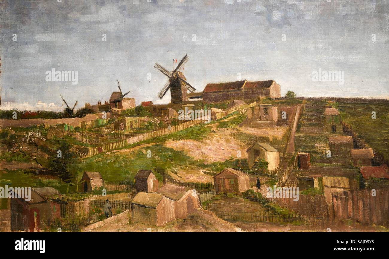 The painting 'View of Montmartre with Windmills' by Vincent van Gogh ...