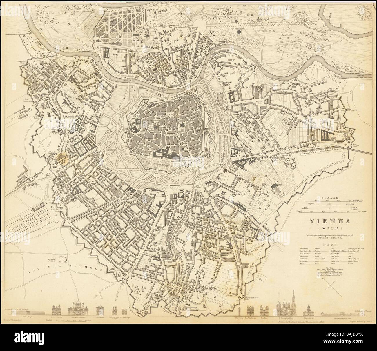 A 1833 map of Vienna created by the Society for the Diffusion of Useful ...