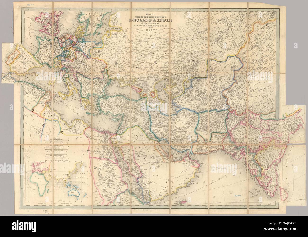 This 1855 map by James Wyld illustrates the overland and sea routes ...