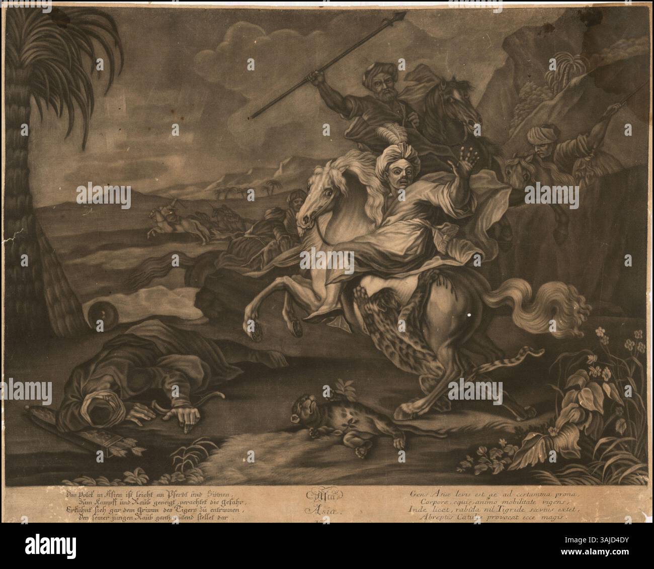 An allegorical mezzotint created by Johann Elias Ridinger around 1770 ...