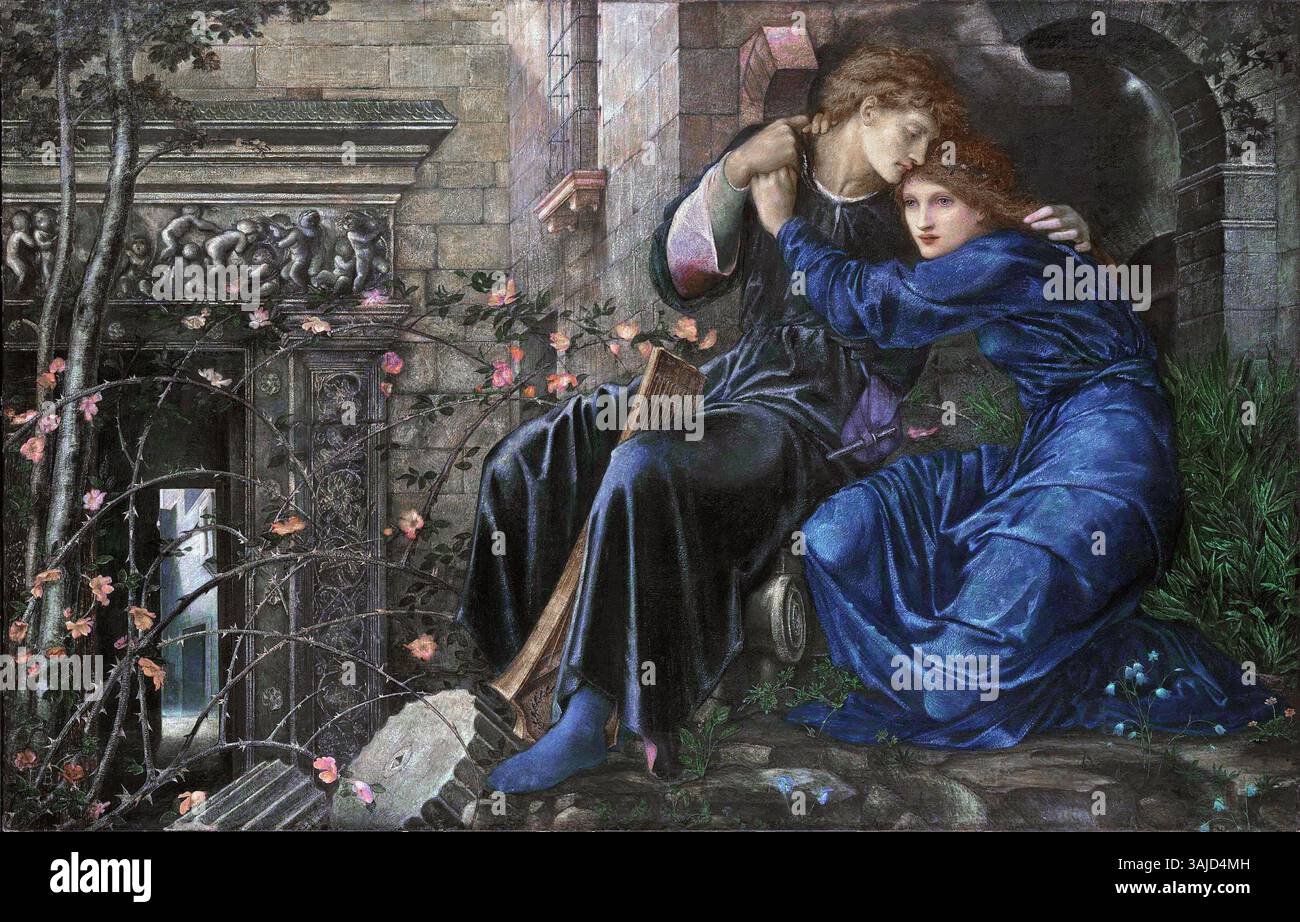 painted by Edward Burne-Jones in 1873, depicts a romantic scene amidst ...