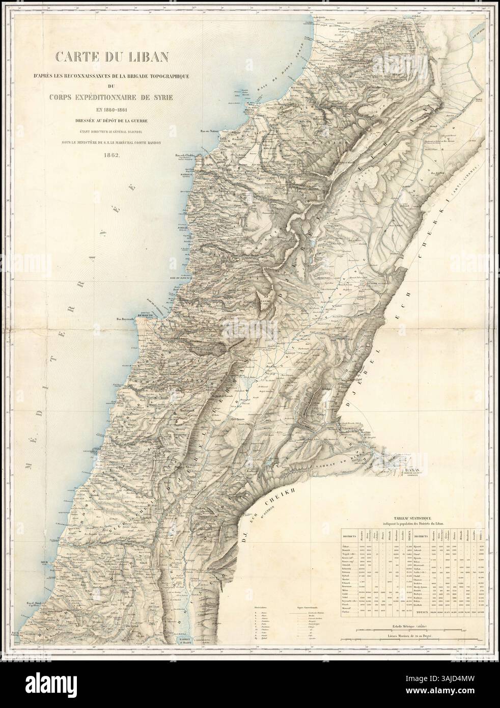 The 1862 French map of Lebanon provides detailed geographical ...
