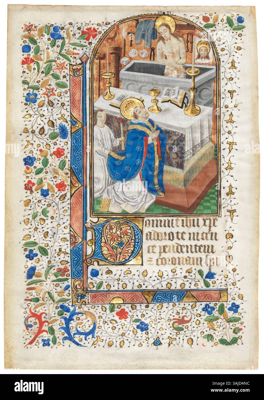 This circa 1460 manuscript illumination depicts the Mass of St. Gregory ...