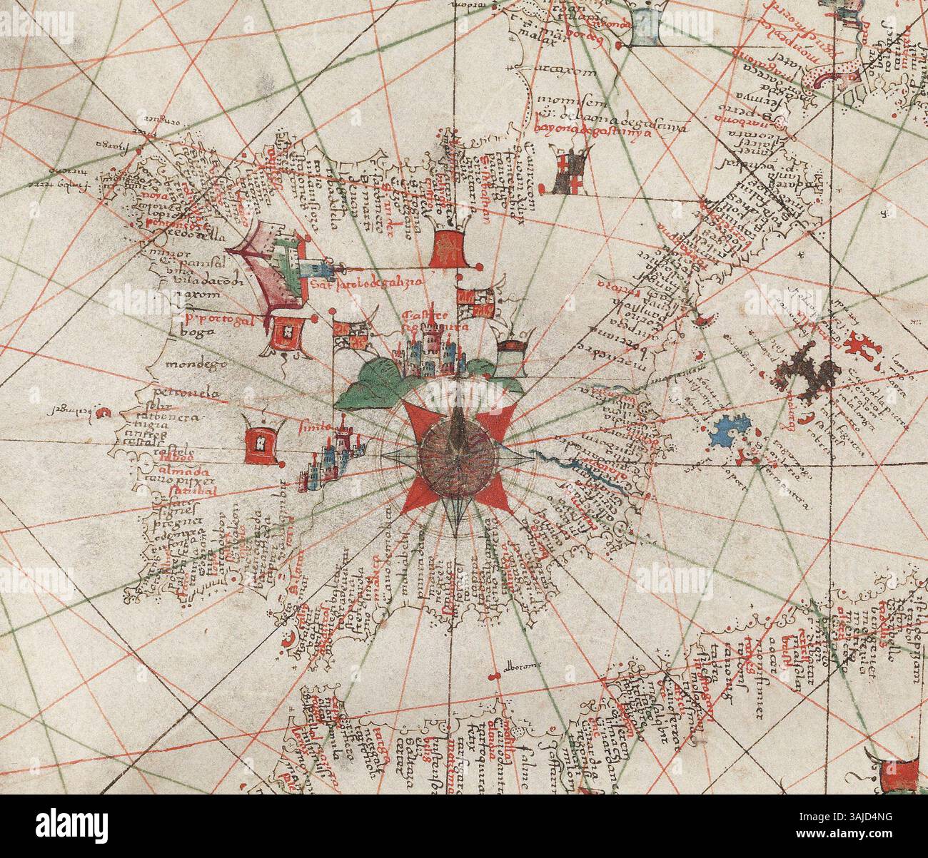 This 1505 portolan chart by Judah Abenzara depicts the Iberian ...
