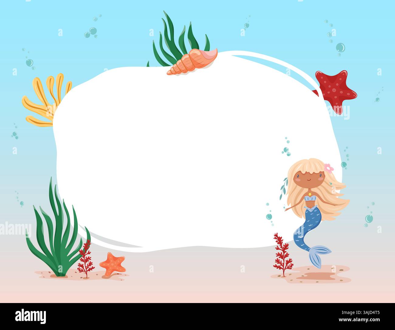 Vector frame with blonde mermaid and underwater plants Stock Vector ...