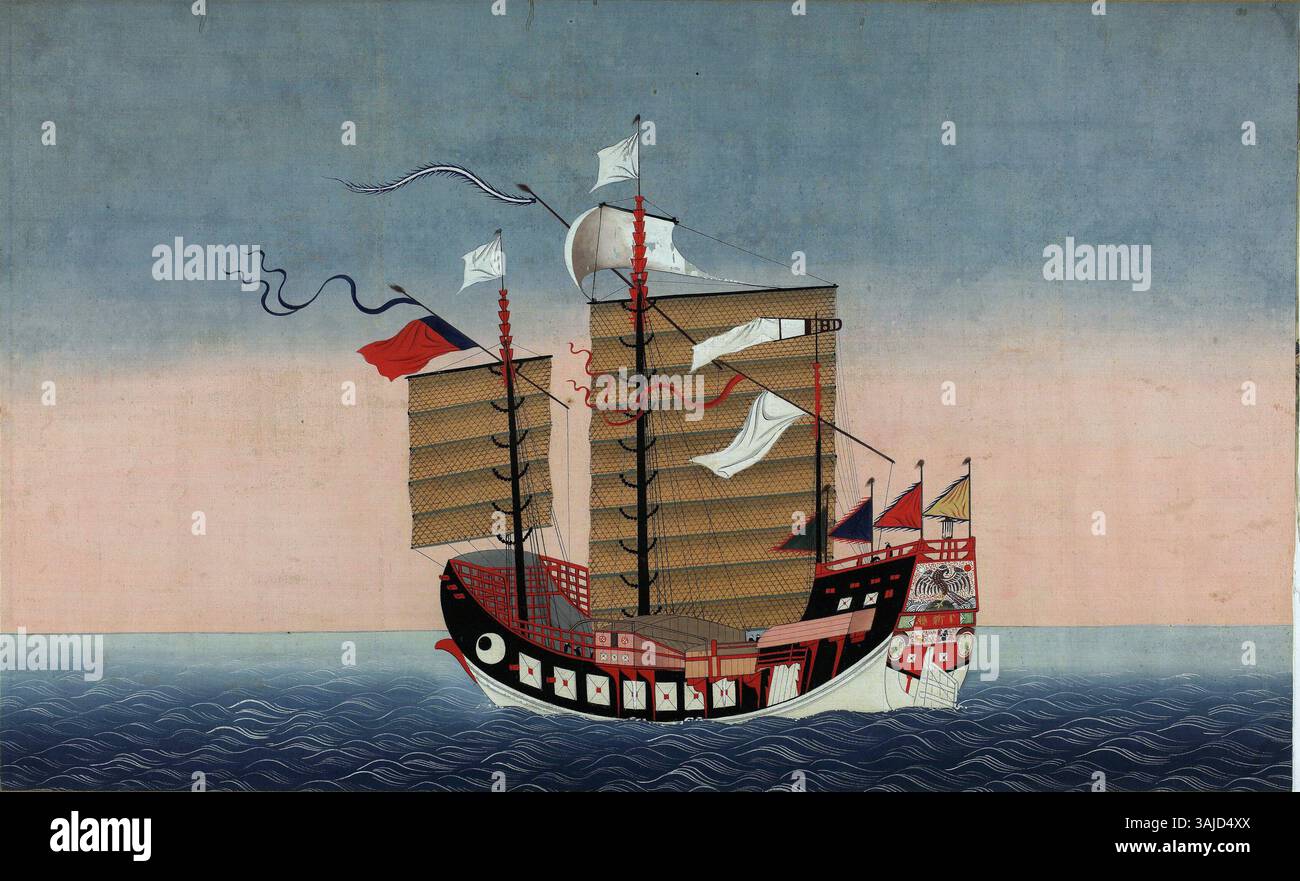 This 19th-century painting by Kawahara Keiga depicts a Chinese ship ...