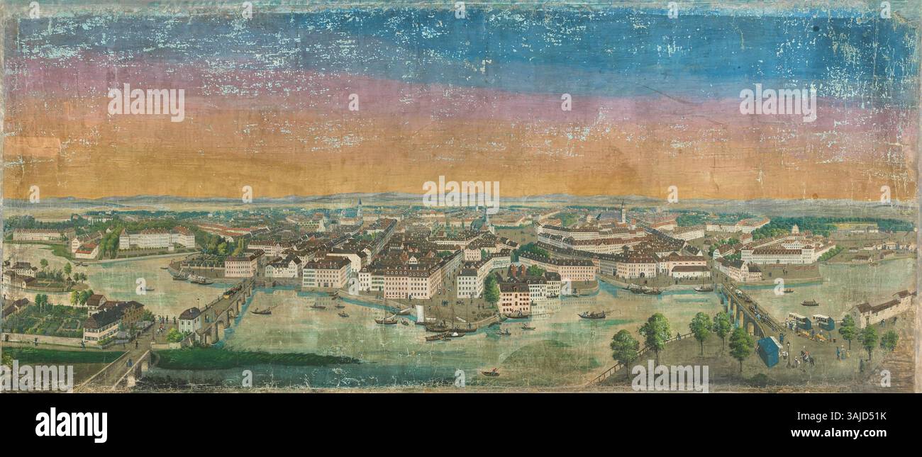 A 19th-century tempera on paper painting depicting an idealized view of ...