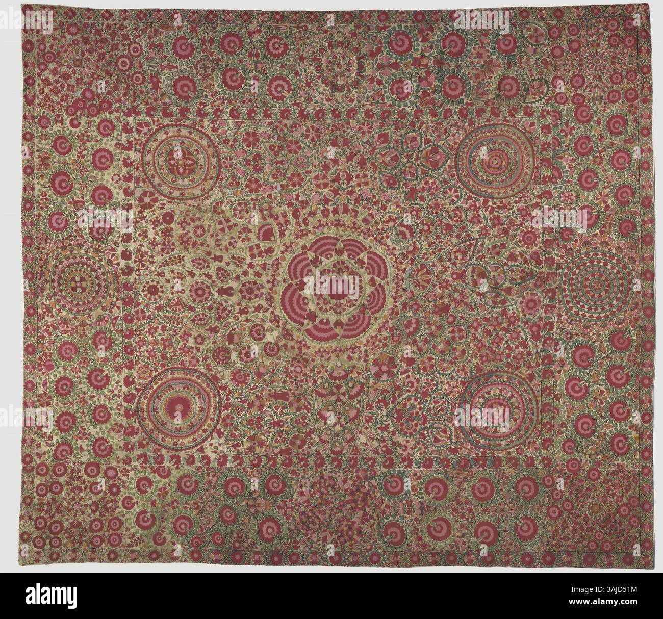 A 19th-century silk 'suzani' wedding coverlet, measuring 212 x 236 cm ...