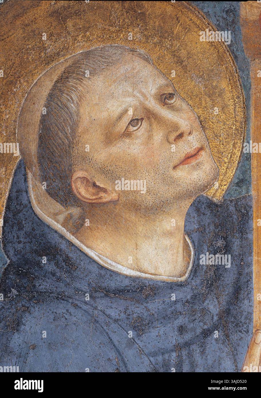 Fra Angelico’s fresco 'Saint Dominic Adoring the Crucifixion' (1442–1445) depicts Saint Dominic ...