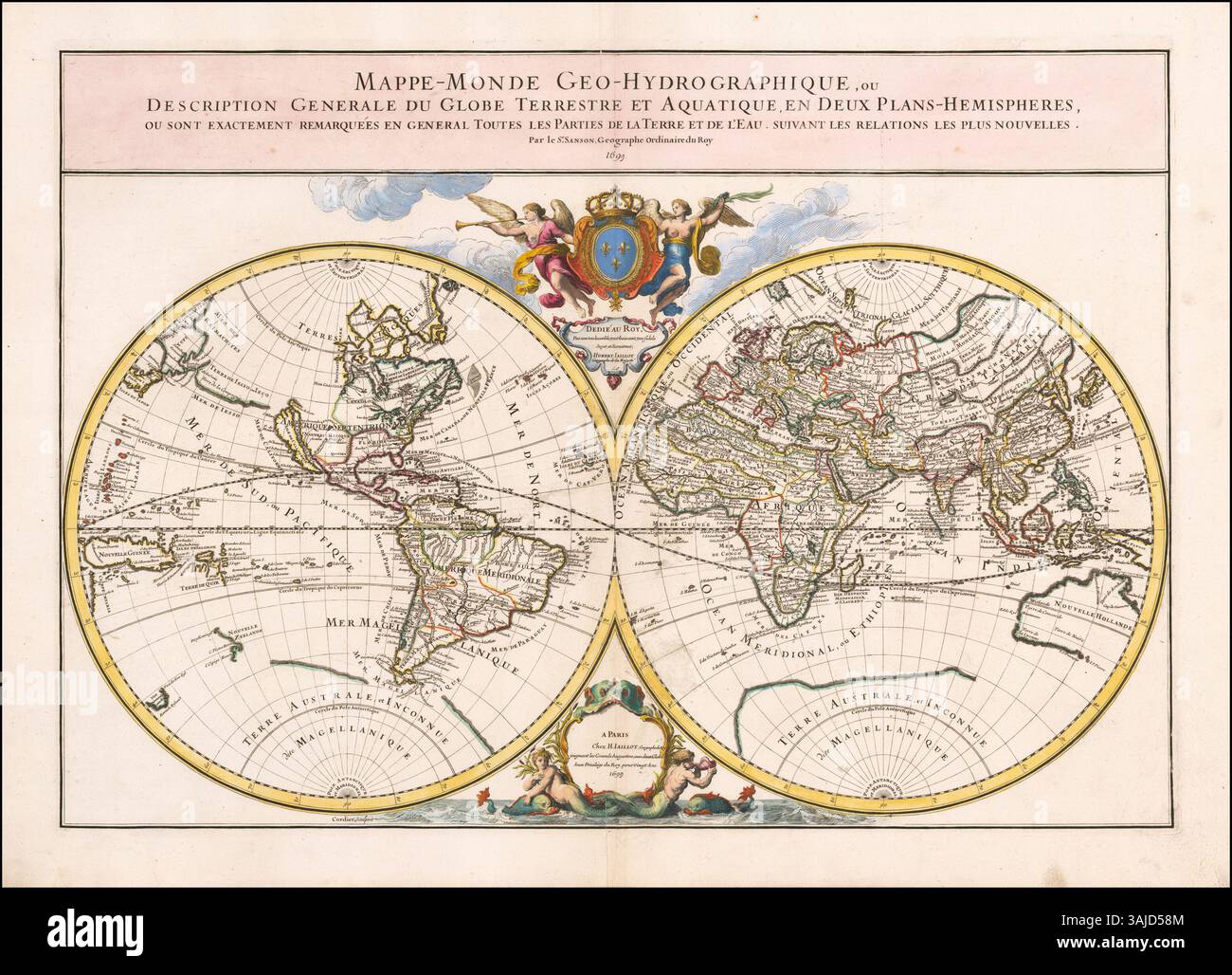 This 1699 world map by Alexis-Hubert Jaillot provides a detailed geo ...