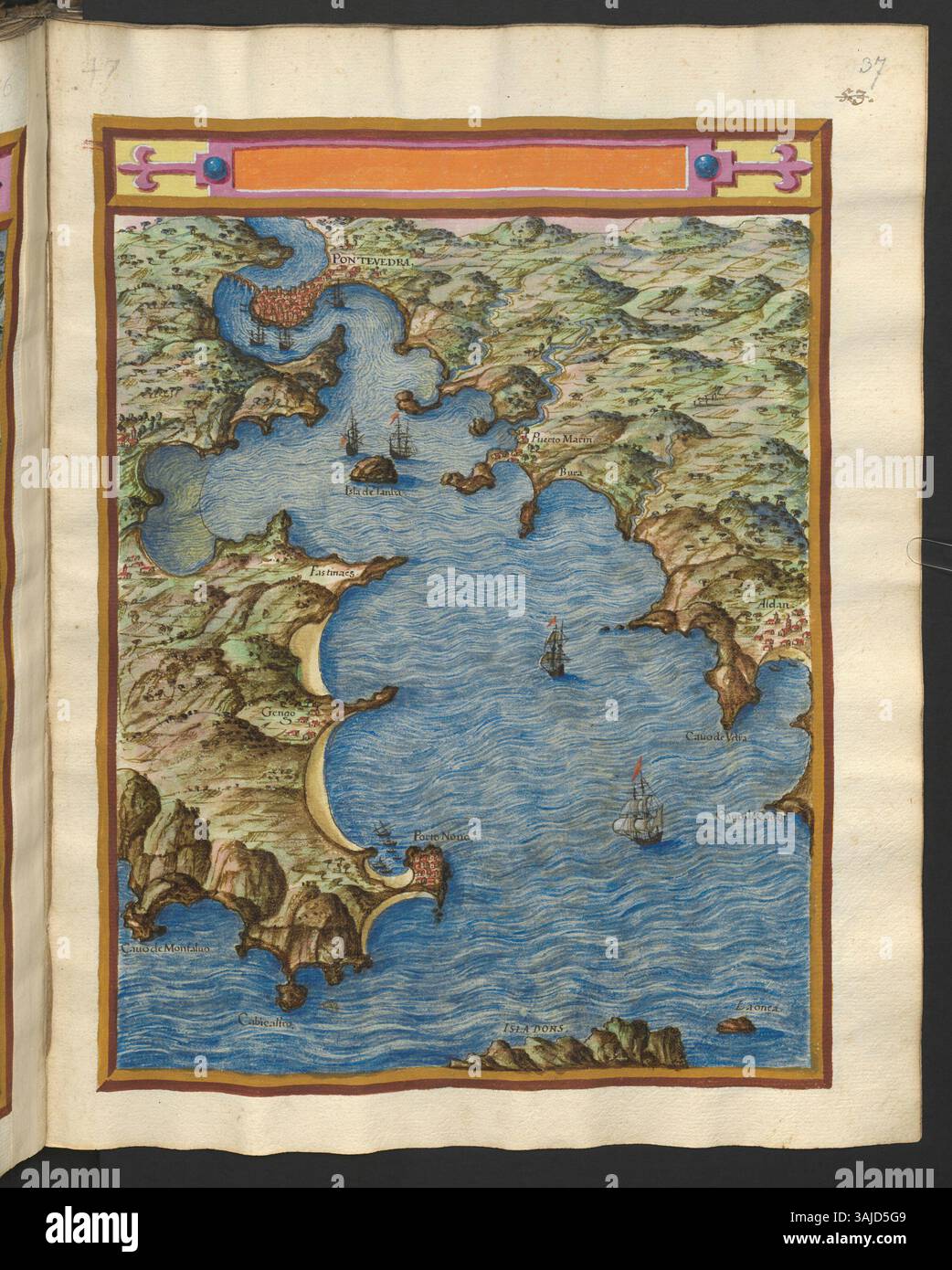 Pedro Teixeira's 1634 manuscript atlas includes a map of the Ría de ...
