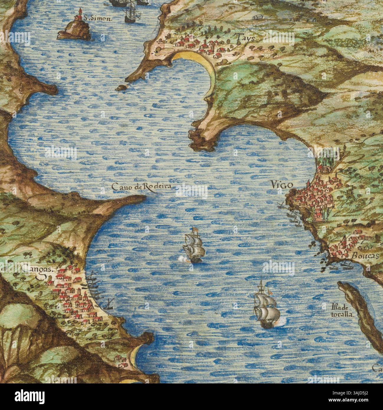 The map of Ría de Vigo from the 1634 Atlas by Pedro Teixeira depicts ...