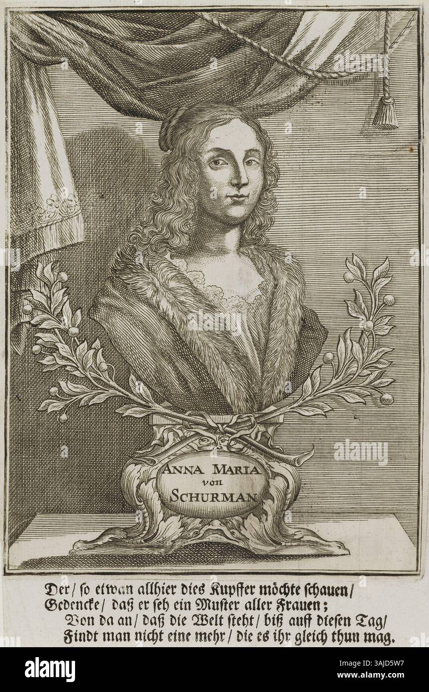 The copperplate engraving of Anna Maria von Schurmann, displayed at the ...