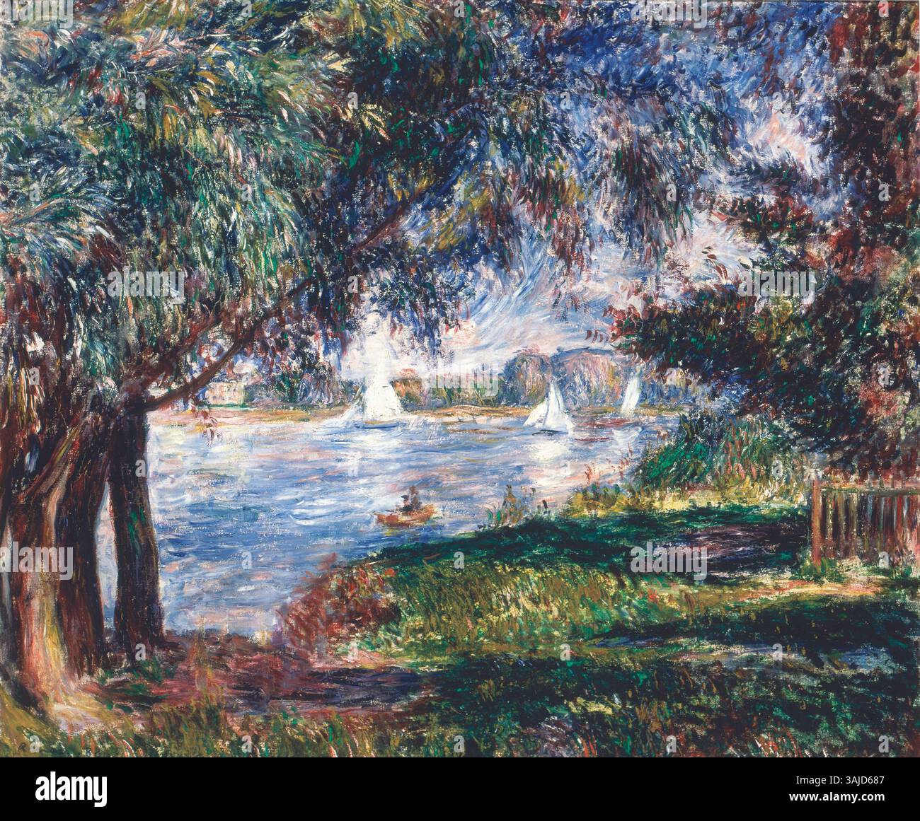 'Bougival' by Pierre-Auguste Renoir, painted in 1888, depicts a scene ...
