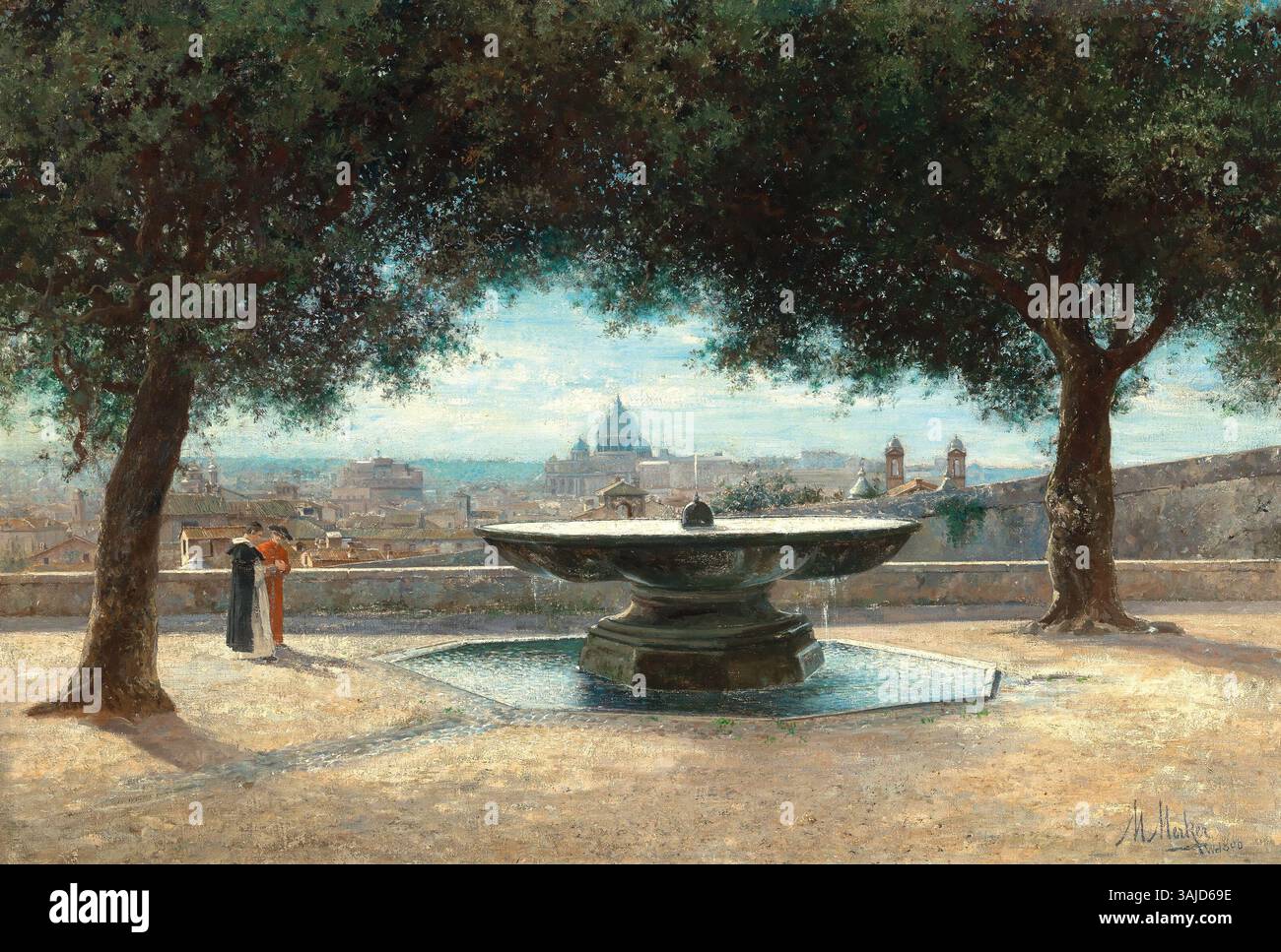 Max Merker's 1890 painting captures a view of Rome from the Fountain of ...