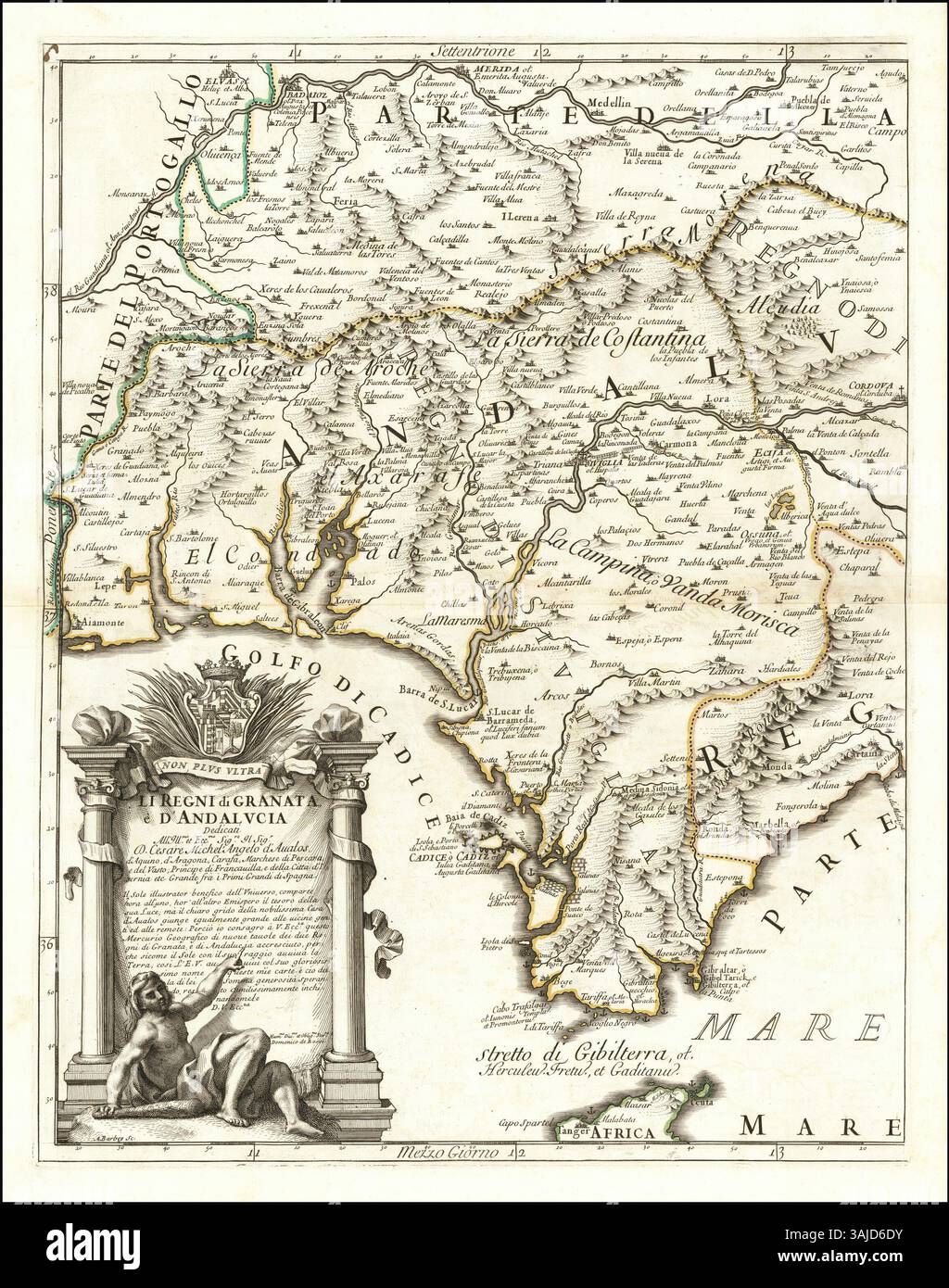 A 1696 map of Andalusia by Giacomo Cantelli da Vignola, illustrating ...