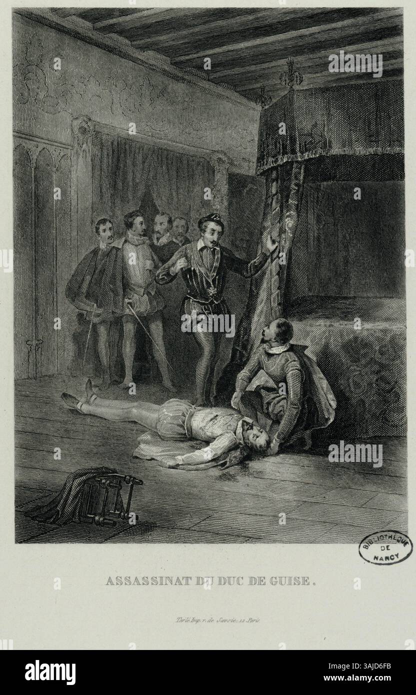 This print depicts the assassination of the Duke of Guise, a ...