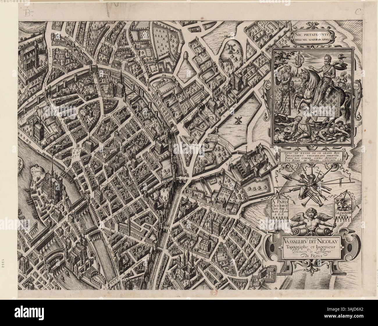 The Vassallieu map of Paris, created by Beneditt Vassallieu in 1609 ...