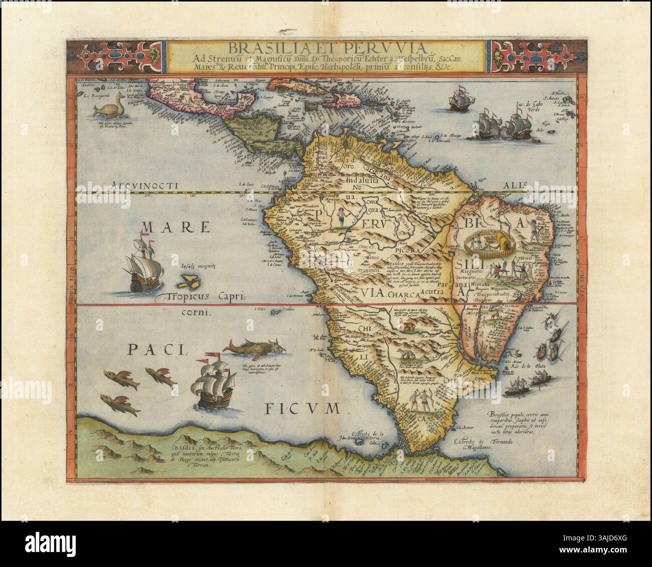 This early map of South America, created by Gerard de Jode in 1593, is ...